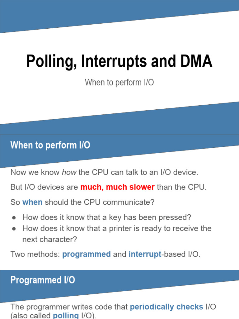 Polling, Interrupts and DMA | PDF | Input/Output | Personal Computers