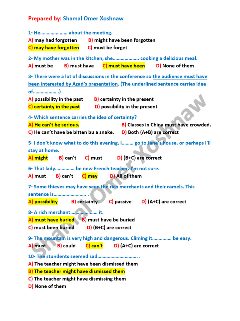 (Certainty & Possibility & Formal-Informa) (Answers) | PDF