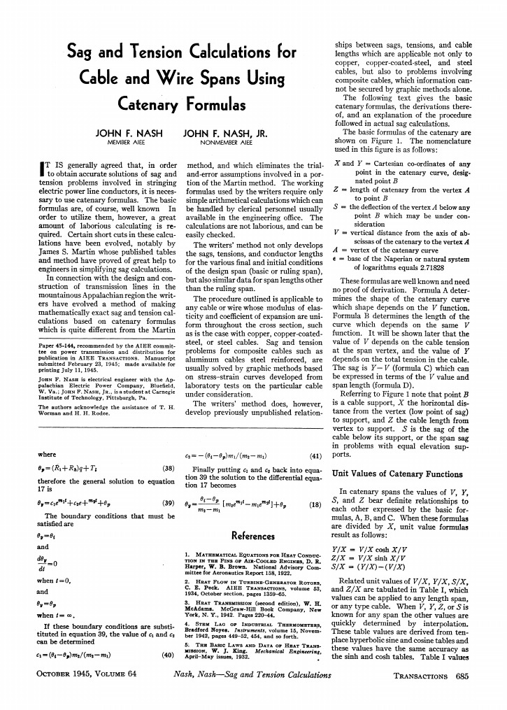 Sag and Tension Calculations For Cable and Wire Spans Using Catenary Formulas | PDF | Physical ...