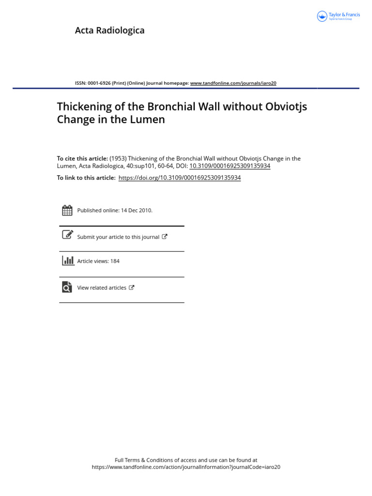Thickening of The Bronchial Wall Without Obviotjs Change in The Lumen ...