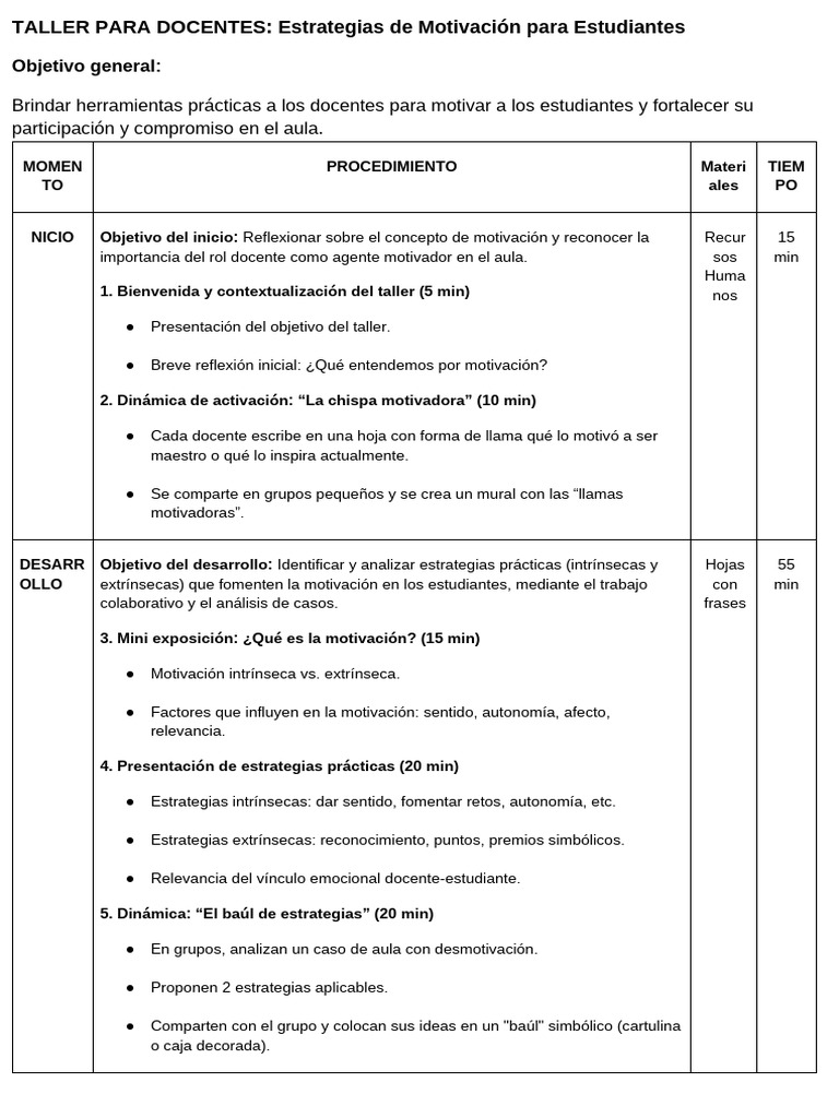 Taller para Docentes Estrategias de Motivacion para Estudiantes | PDF ...