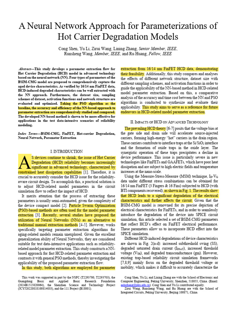 A Neural Network Approach for Parameterizations of Hot Carrier Degradation Models | PDF ...