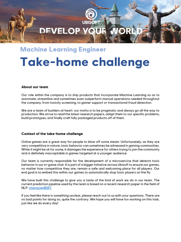 Ubisoft Takehome Challenge MLE | PDF | Computing | Artificial Intelligence