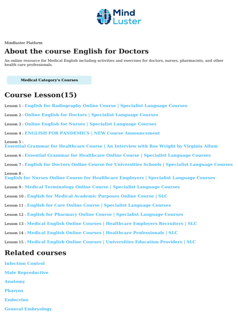 Medical English Course for Doctors | PDF