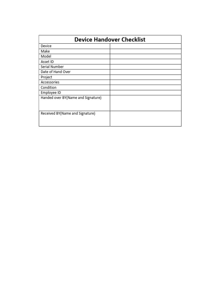 Device Handover Checklist | PDF