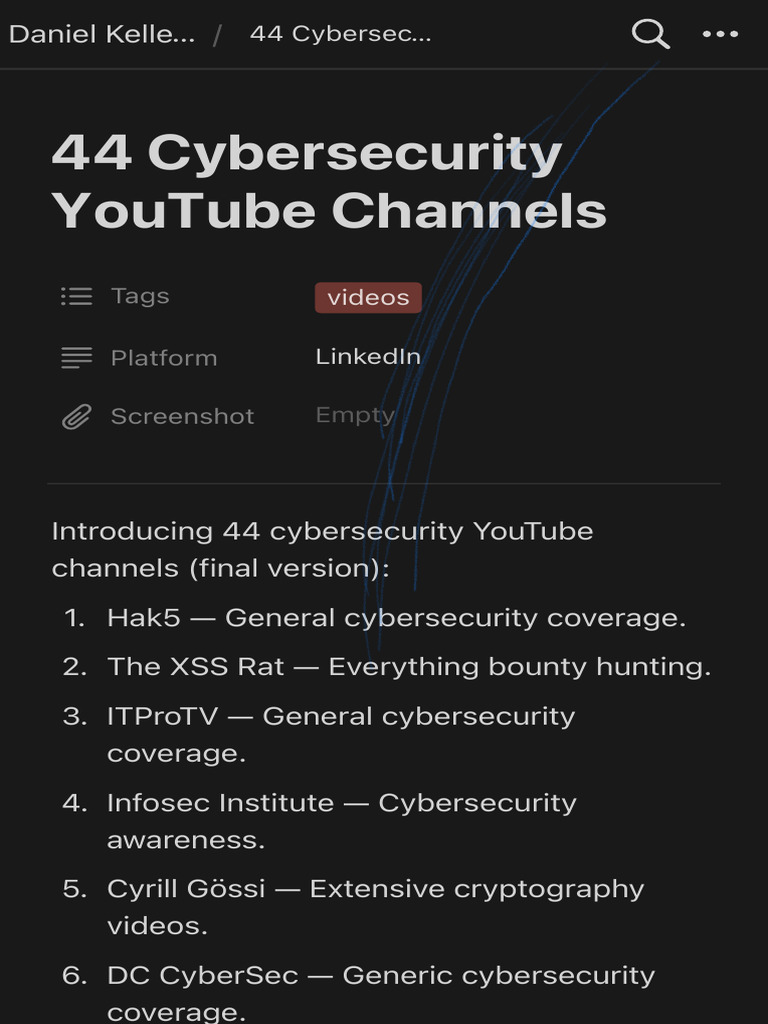 Top YouTube Channels For Cybersecurity | PDF
