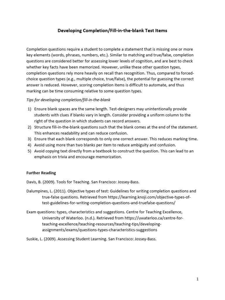 Tips for Creating Completion Tests | PDF