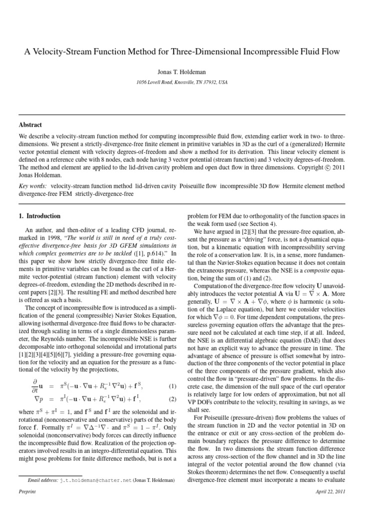 A Velocity Stream Function Method For TH | PDF | Finite Element Method ...