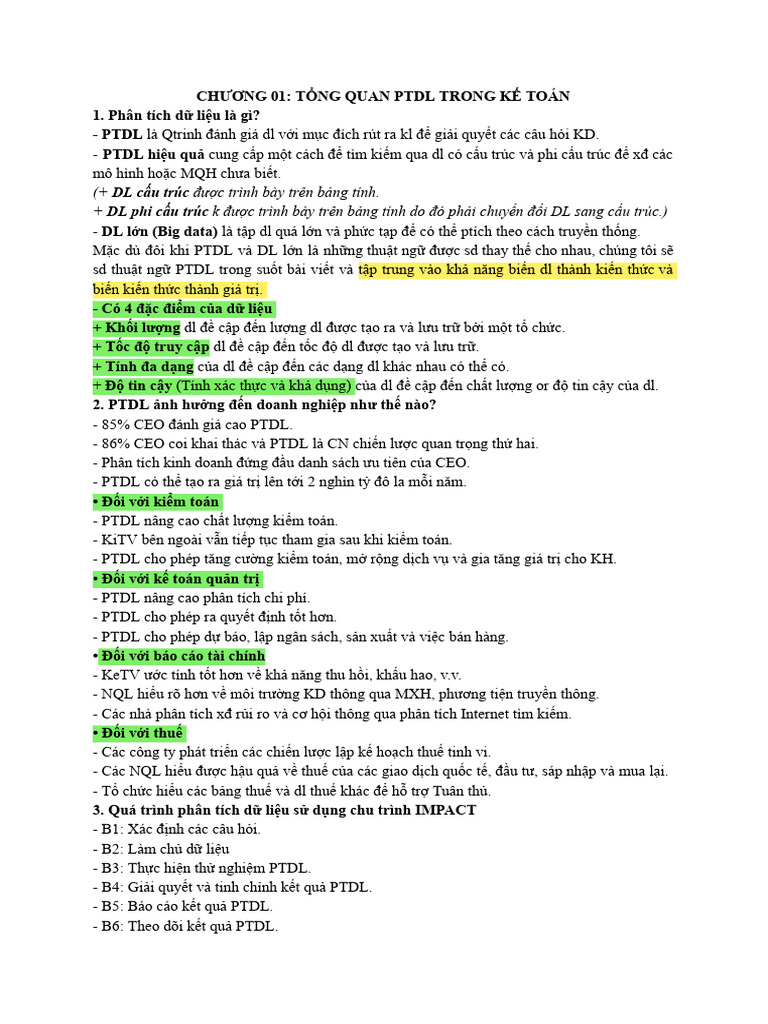 Tổng hợp lí thuyết PTDL | PDF