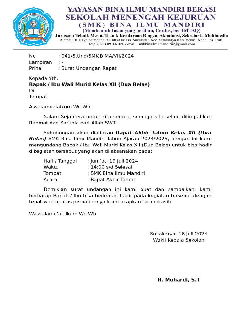 Surat Undangan Rapat Akhir Tahun | PDF