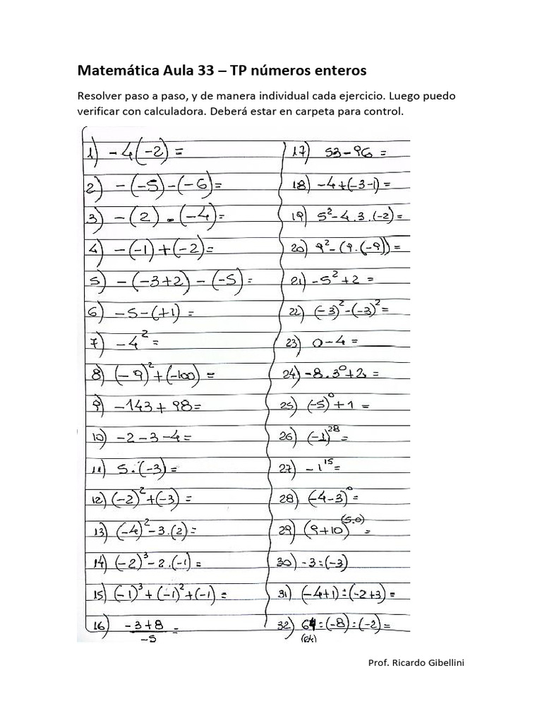 Operaciones Con Enteros | PDF