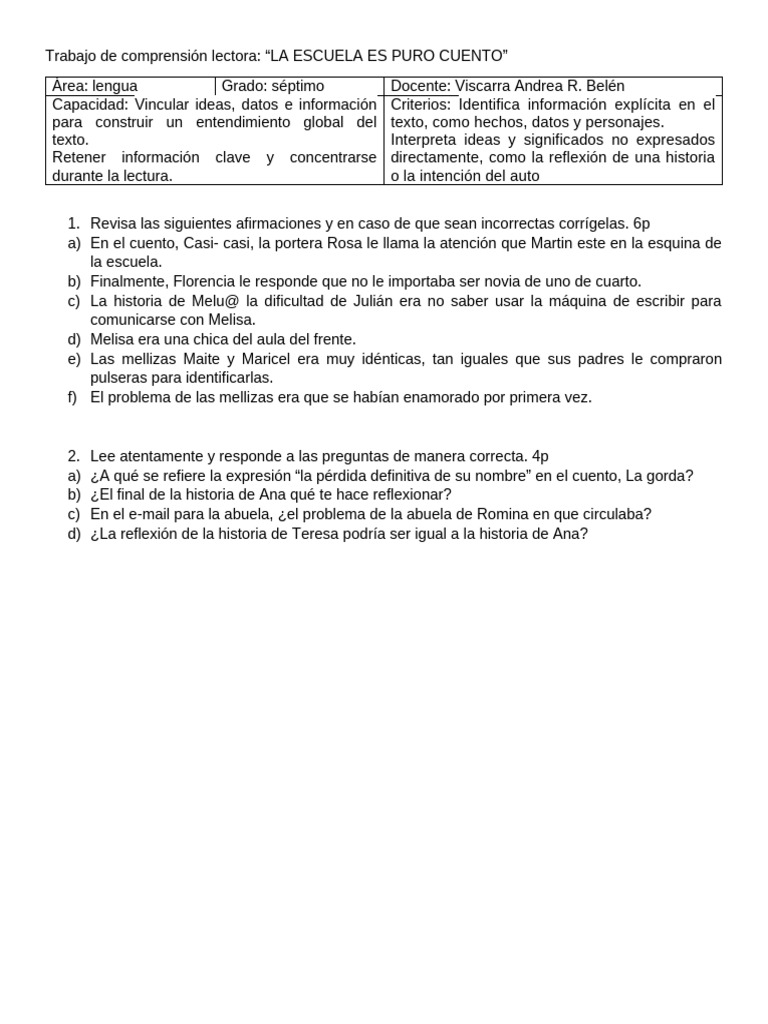 Comprensión Lectora: Escuela y Bullying | PDF | Comprensión lectora ...