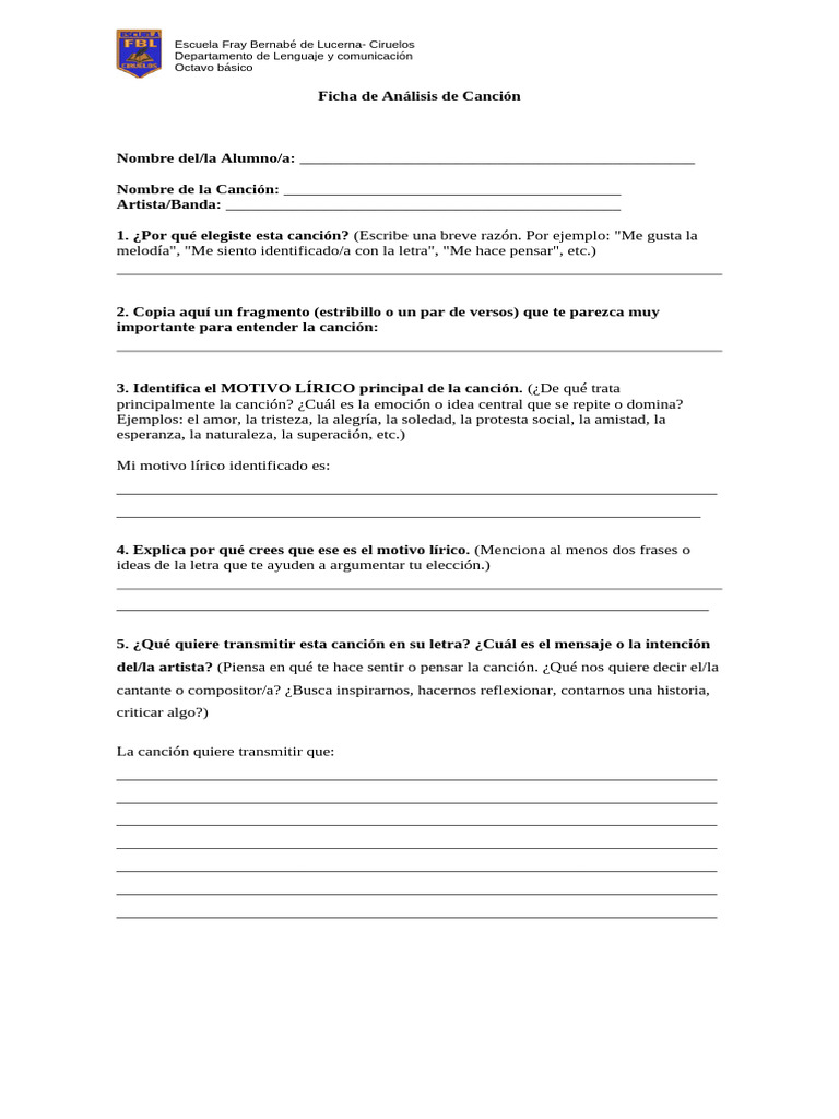 Análisis de Canción para Octavo Básico | PDF | Canciones | Letra