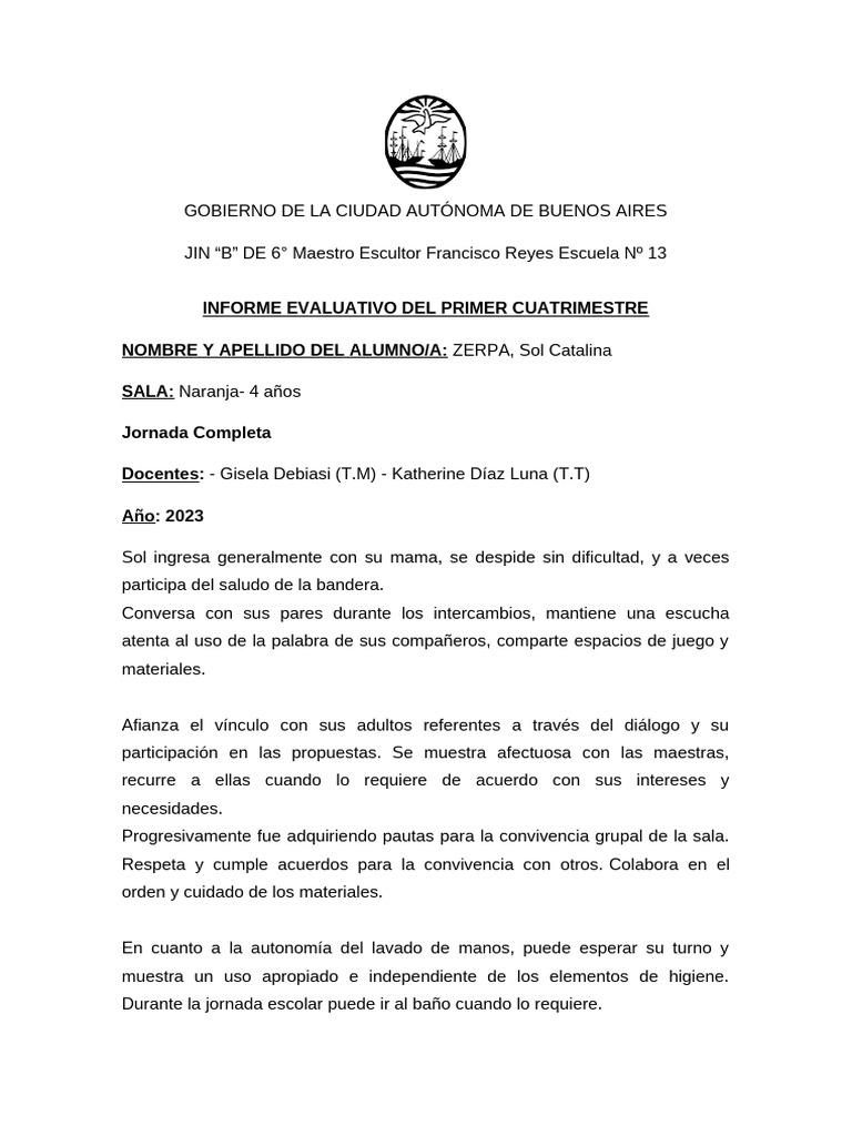 Informe 1 Cuatrimestre Sol | PDF