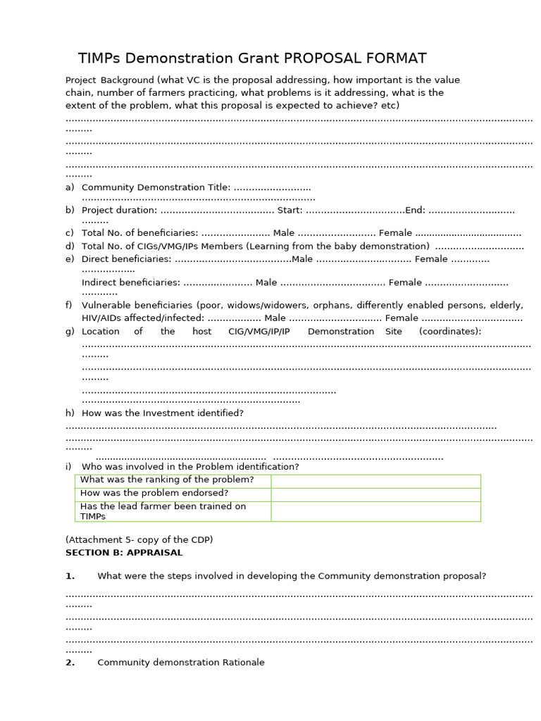 TIMPs Demonstration Grant PROPOSAL FORMAT | PDF | Economies