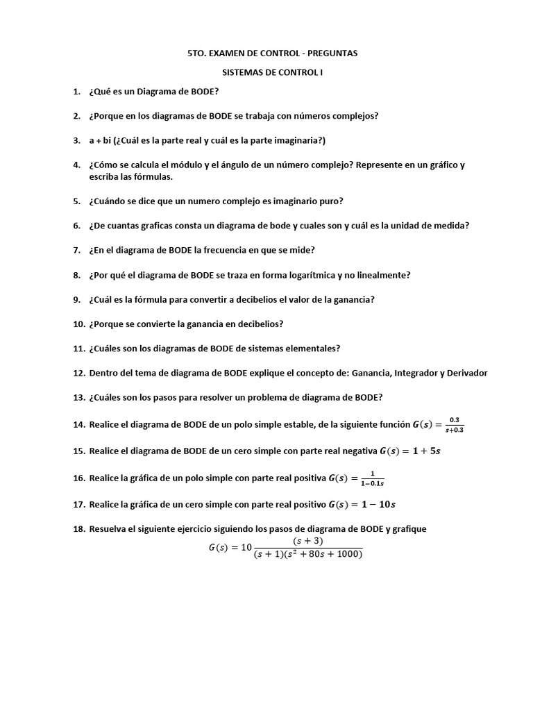 5to Examen de Control - Preguntas | PDF
