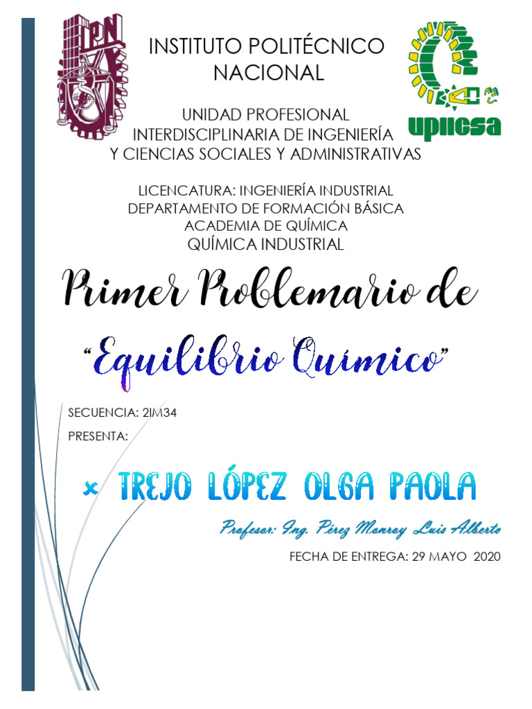 PRIMER PROBLEMARIO EQUILIBRIO QUIMICO | PDF