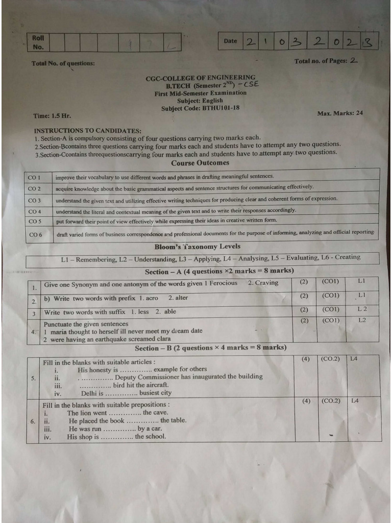 CSE COE MST-1 & 2 Both 2023-1 | PDF