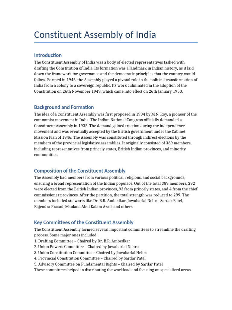 Formation of India's Constituent Assembly | PDF | Government ...