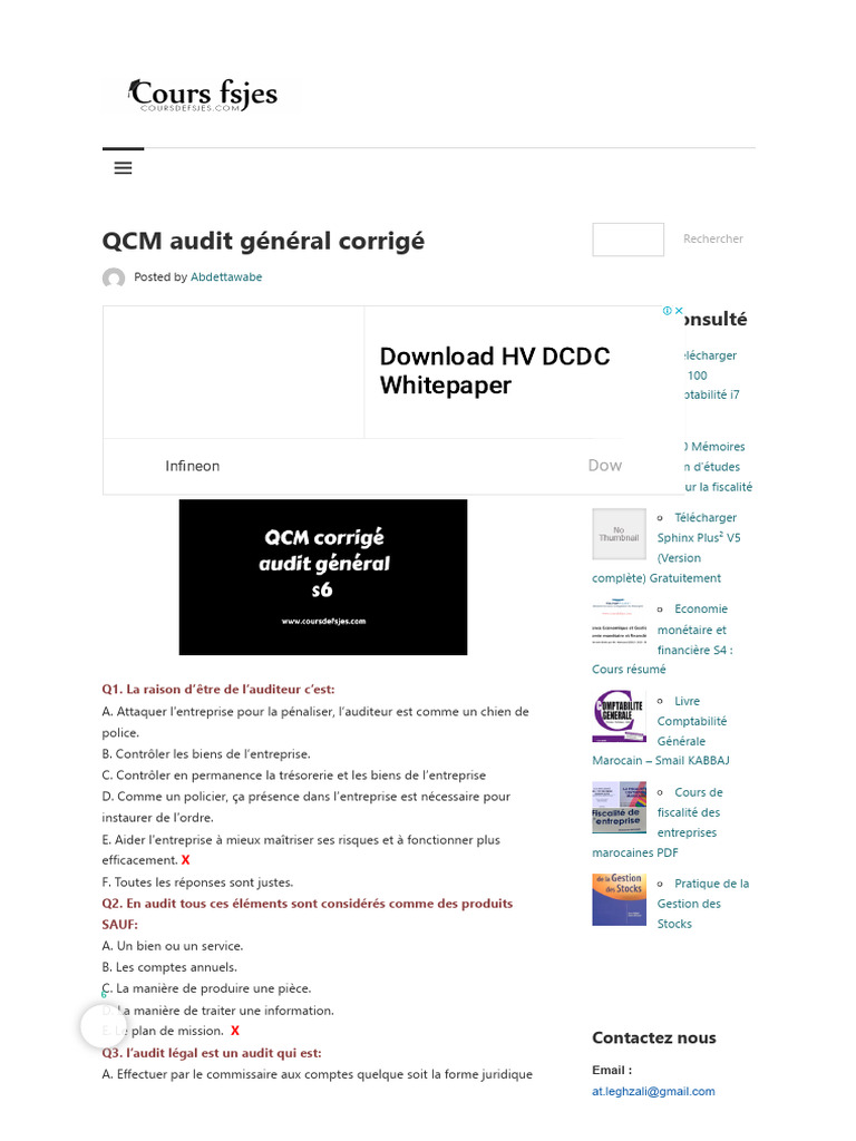 QCM Audit Général Corrigé | PDF | Audit | Contrôle interne