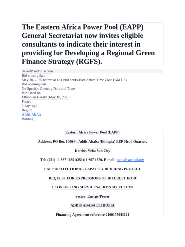 The Eastern Africa Power Pool | PDF