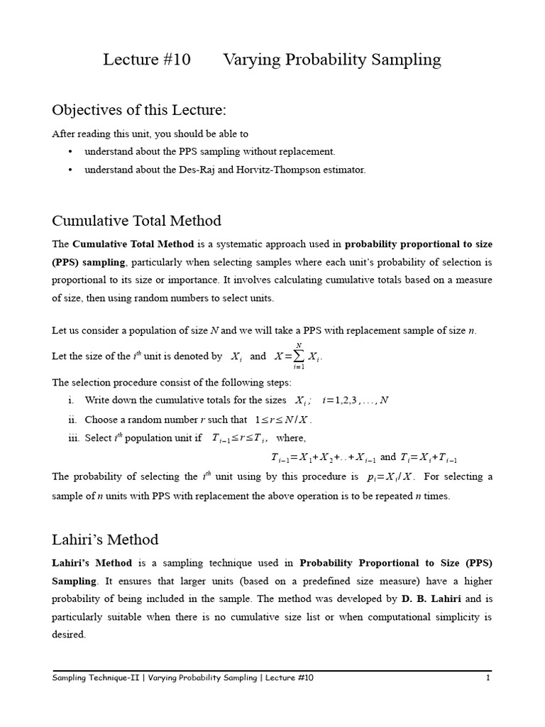 L-10. Varying Probability Sampling | PDF | Sampling (Statistics) | Statistical Analysis