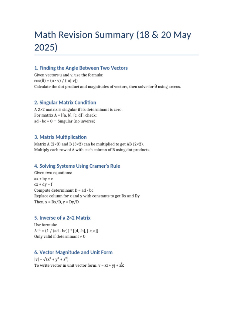 Math Revision Summary May 2025 Pdf