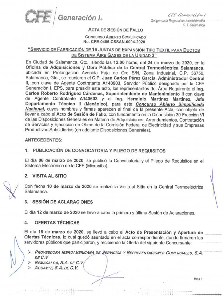 Acta de Sesión de Fallo Cfe-0406-Cssan-0004-2020 | PDF