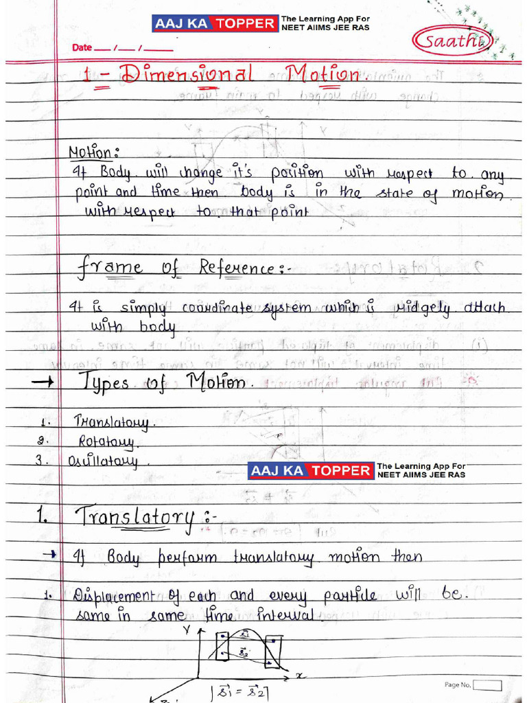 One Dimensional Motion Notes | PDF