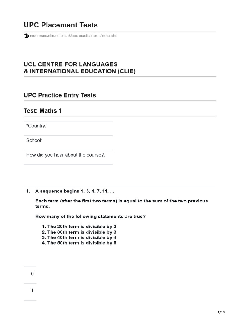 Resources - Clie.ucl - ac.uk-UPC Placement Tests | PDF | Area | Mathematics