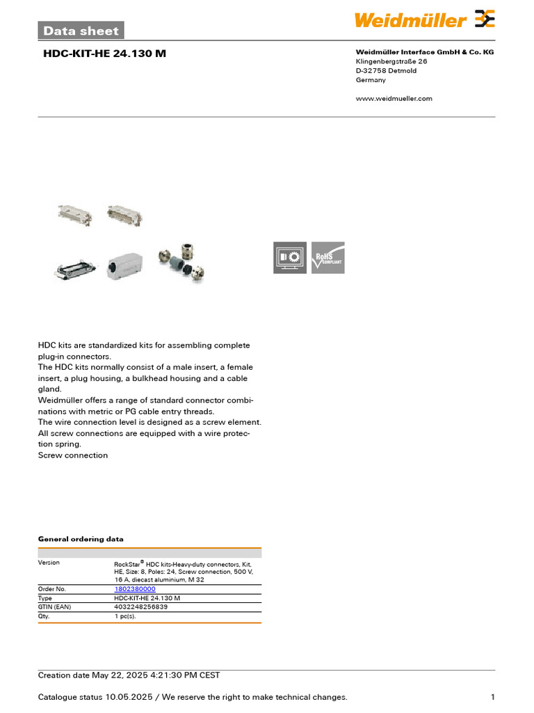 HDC-KIT-HE 24.130 M en | PDF | Electricity | Manufactured Goods