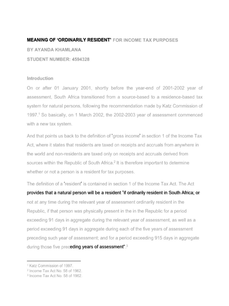 Meaning of 'Ordinarily Resident' - Ayanda Khamlana | PDF | Taxes | Payments