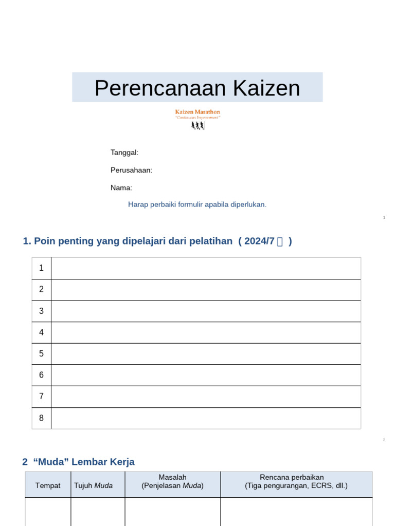 Perencanaan Kaizen (Kaizen Planning) | PDF