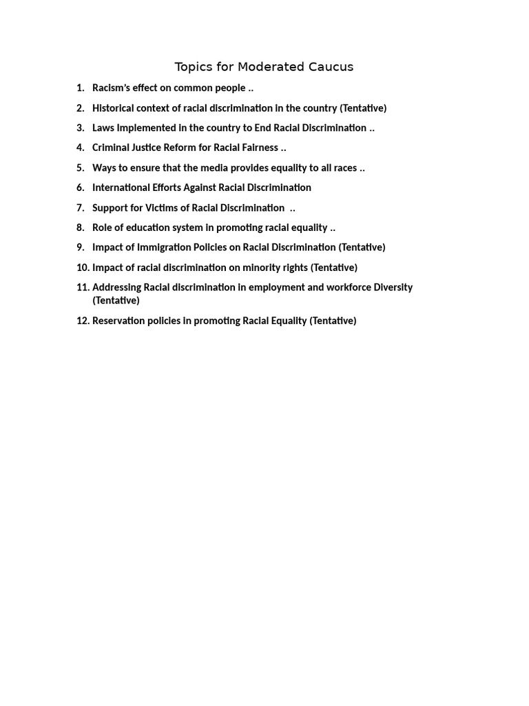 Topics For Moderated Caucus | PDF