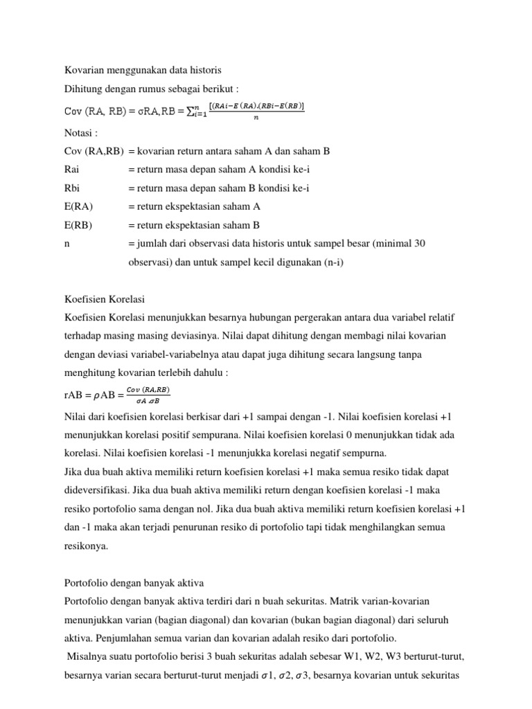 Kovarian Menggunakan Data Historis | PDF | Pengelolaan Keuangan & Uang | Sains & Matematika