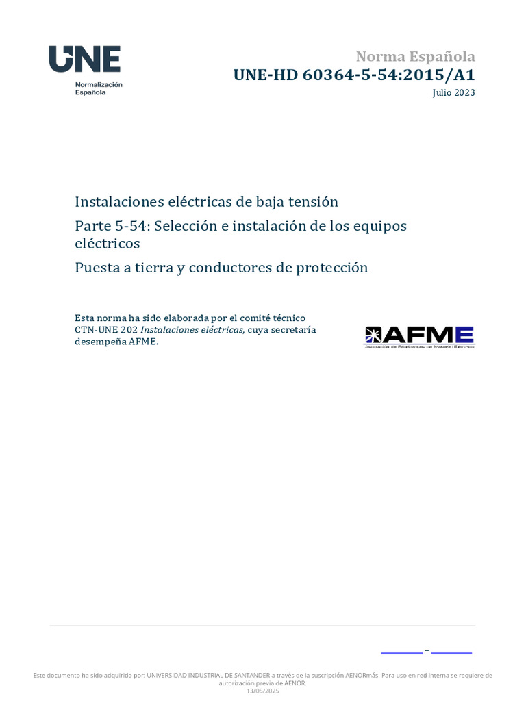 Une HD - 60364 5 54 2015 (A1 2023 | PDF | Comisión Electrotécnica ...