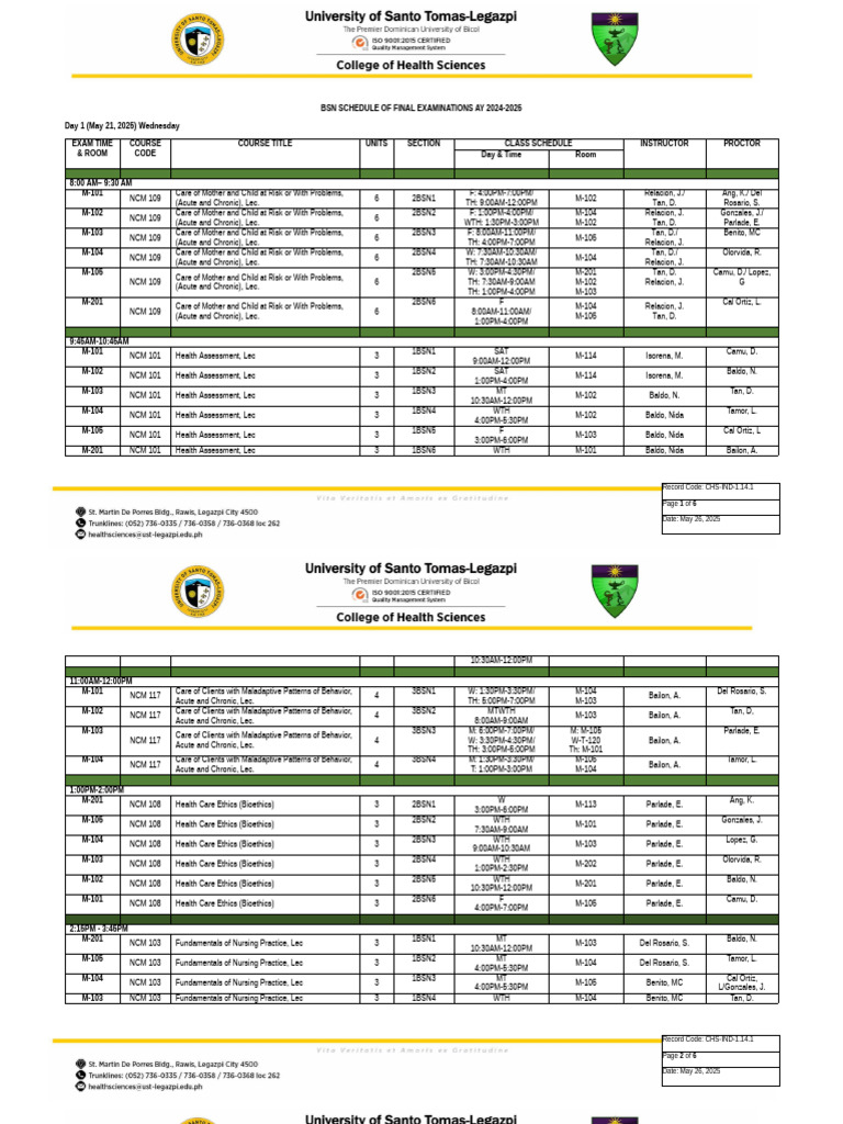 BSN Final Exam Schedule 2024-2025 | PDF | Liberal Arts Education ...