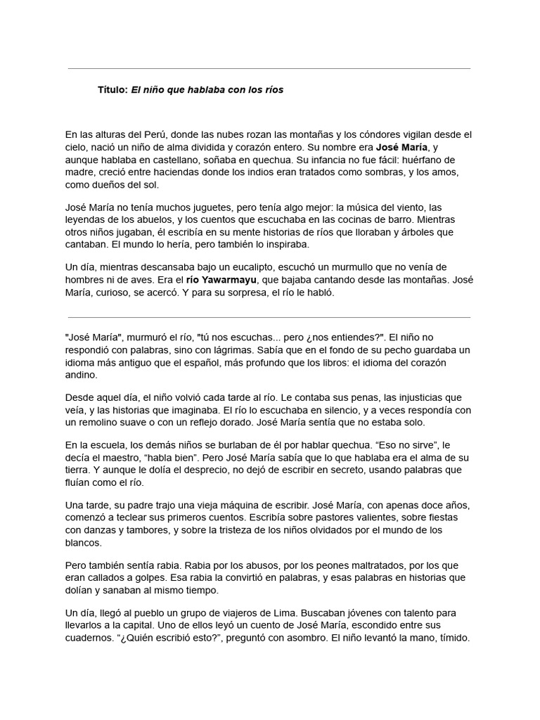 El niño que hablaba con los ríos | PDF