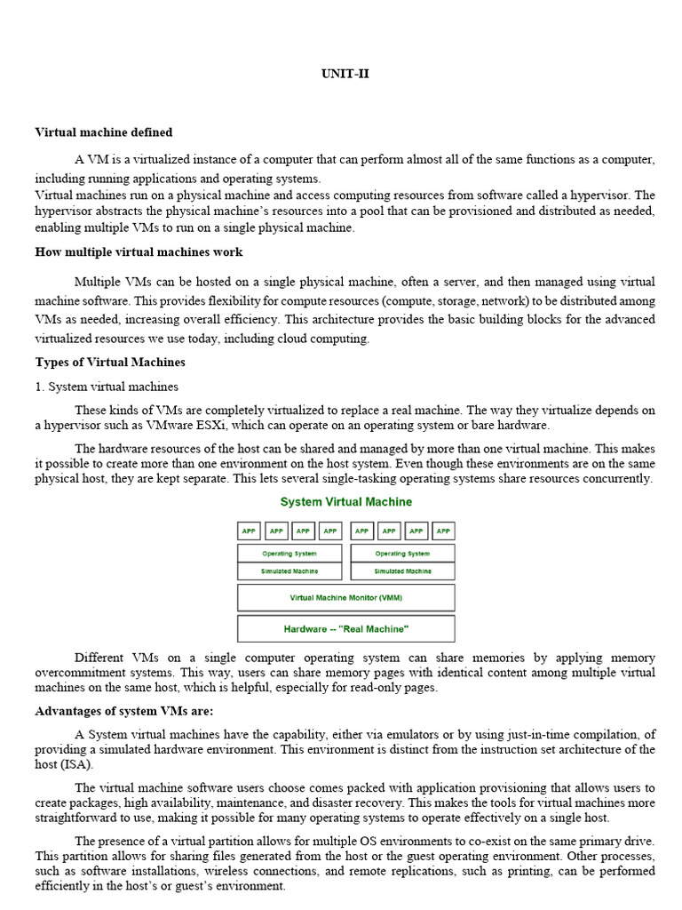 Unit II - Server and Desktop Virtualization | PDF | Virtual Machine | Virtualization