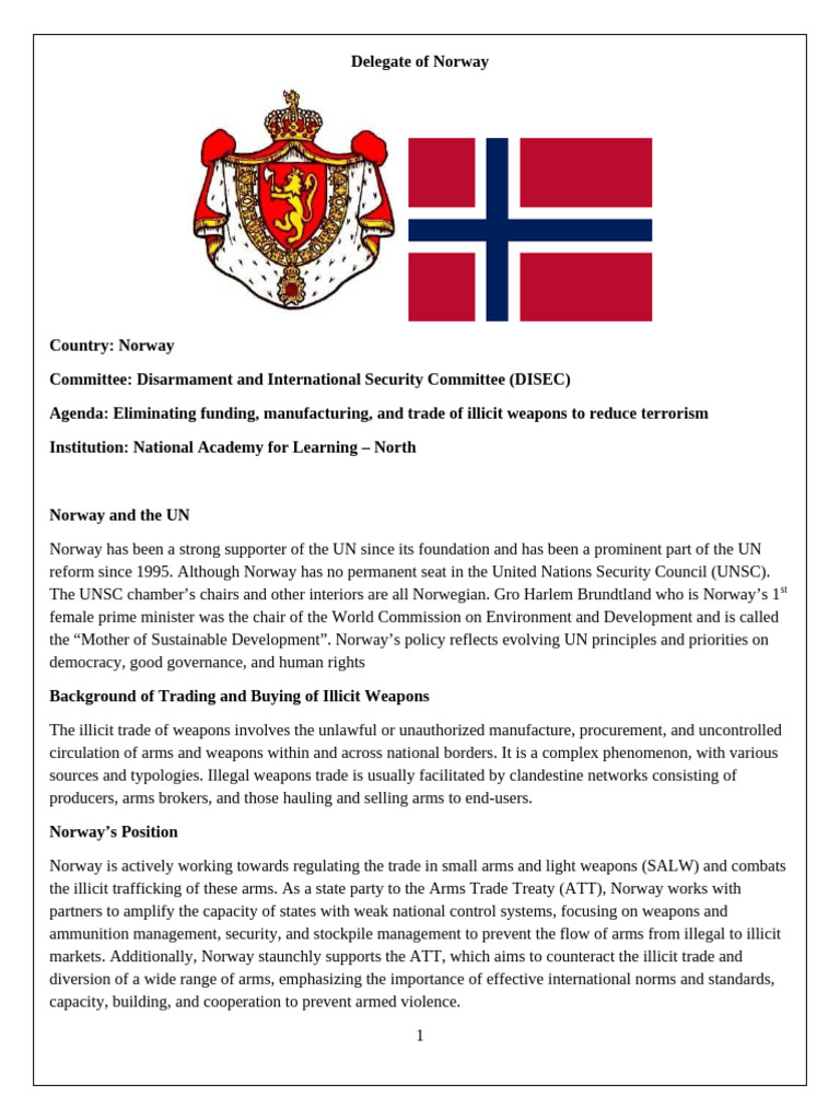 DISEC - Delegate of Norway Position Paper | PDF | International ...