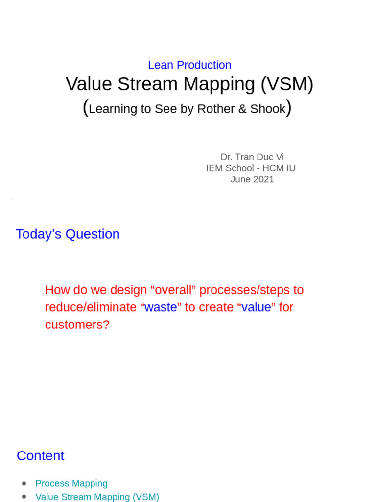 Lecture 7 - VSM | PDF | Lean Manufacturing | Production And Manufacturing