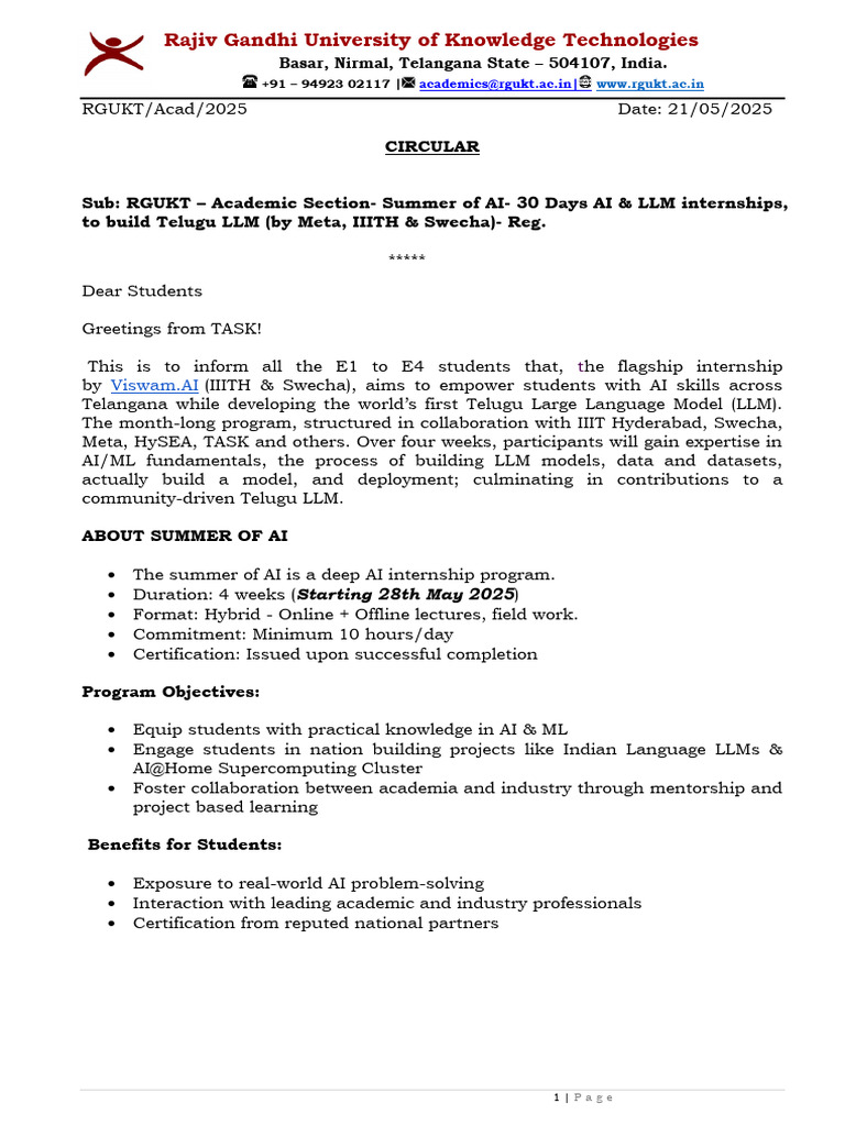 Circular For Summer of AI - 30 Days AI & LLM Internships | PDF | Artificial Intelligence ...