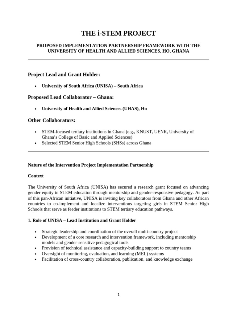 THE I - STEM PROJECT GHANA PROPOSAL DRAFT | PDF | Mentorship | Science, Technology, Engineering ...