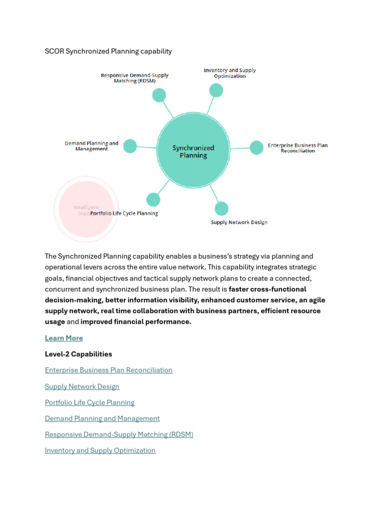 SCOR Synchronized Planning Capability | PDF | Forecasting | Supply Chain