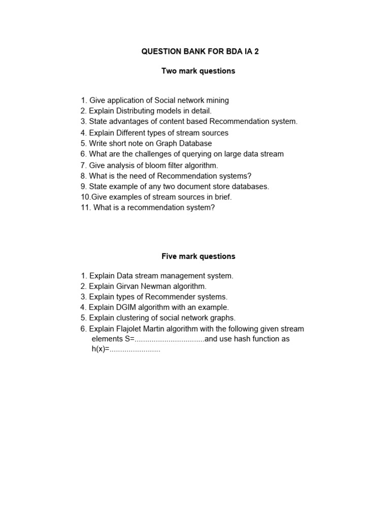 Question Bank For Bda Ia 2 Two Mark Questions | PDF