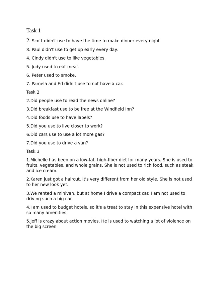 Grammar 1 - Used To + Vocabulary Lesson 2 | PDF