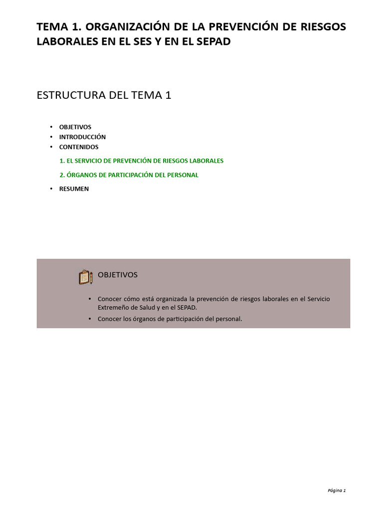 TEMA 1 ORGANIZACION DE LA PRL EN EL SES Y EN EL SEPAD | PDF