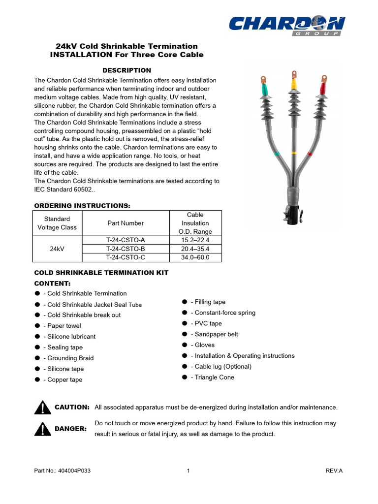 24kV Cold Shrink Termination Guide | PDF | Electrical Connector ...