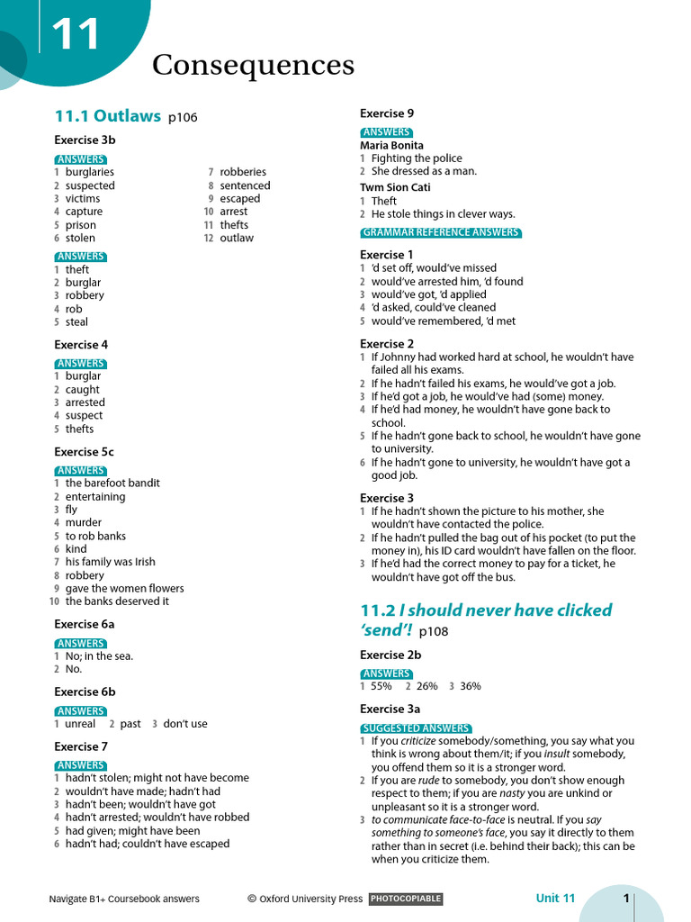 Navigate B1plus Coursebook Unit 11 Answer Key | PDF | Burglary