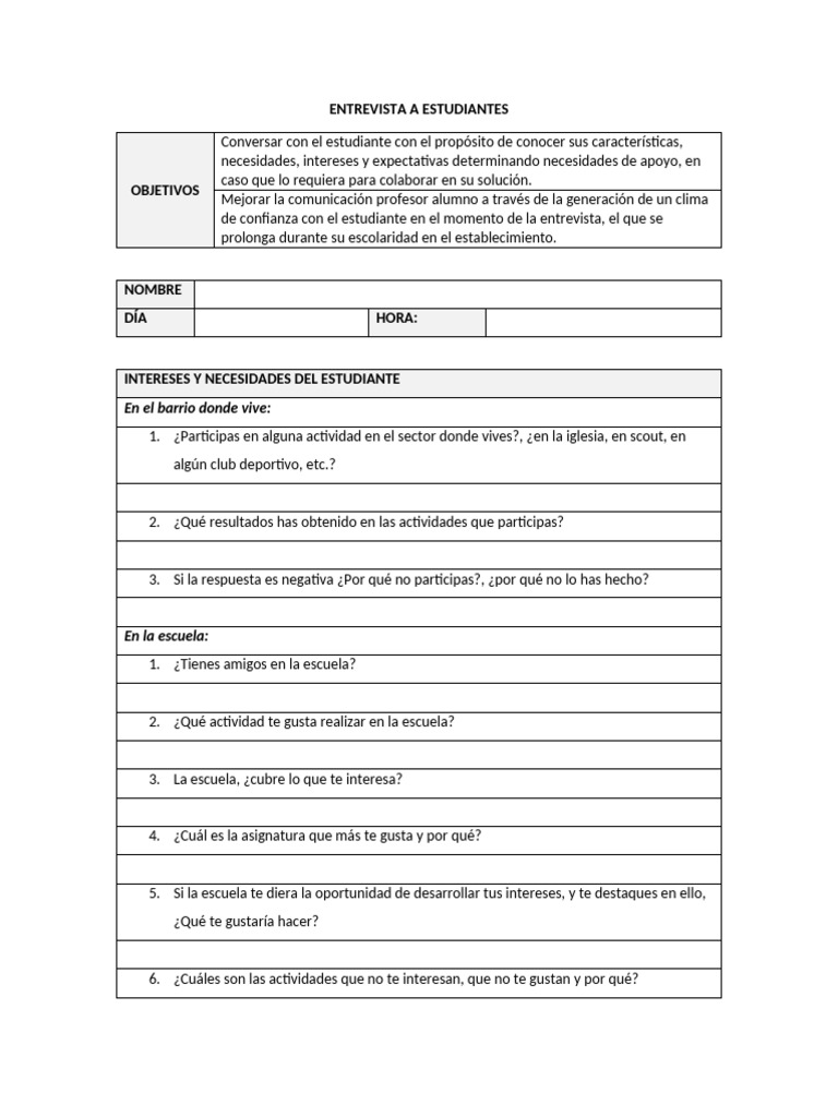 Entrevista A Estudiantes | PDF